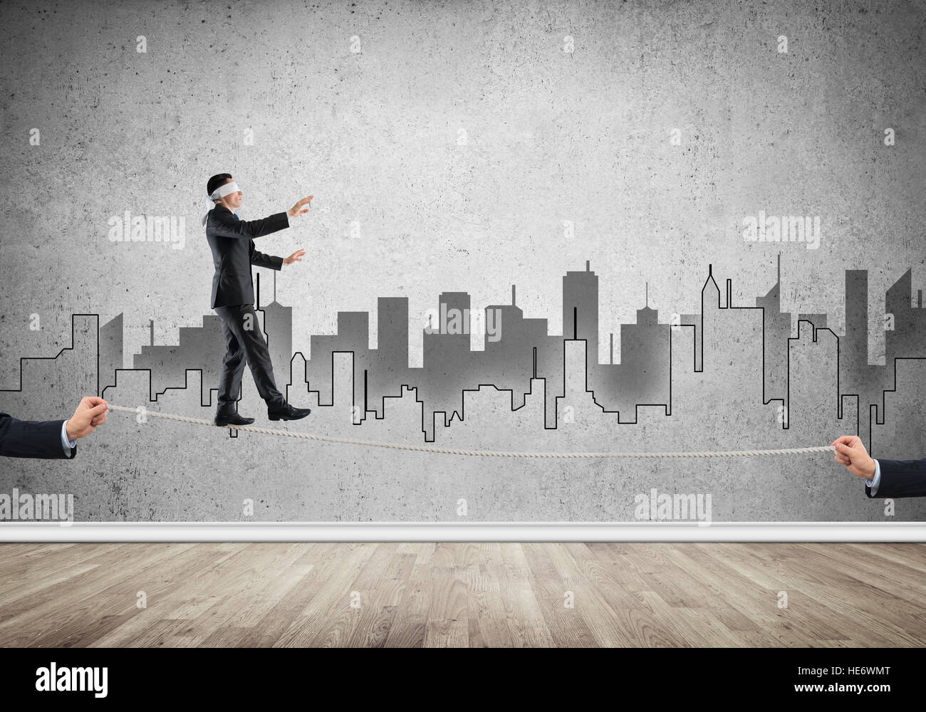 Business concept of risk support and assistance with man balancing on ...