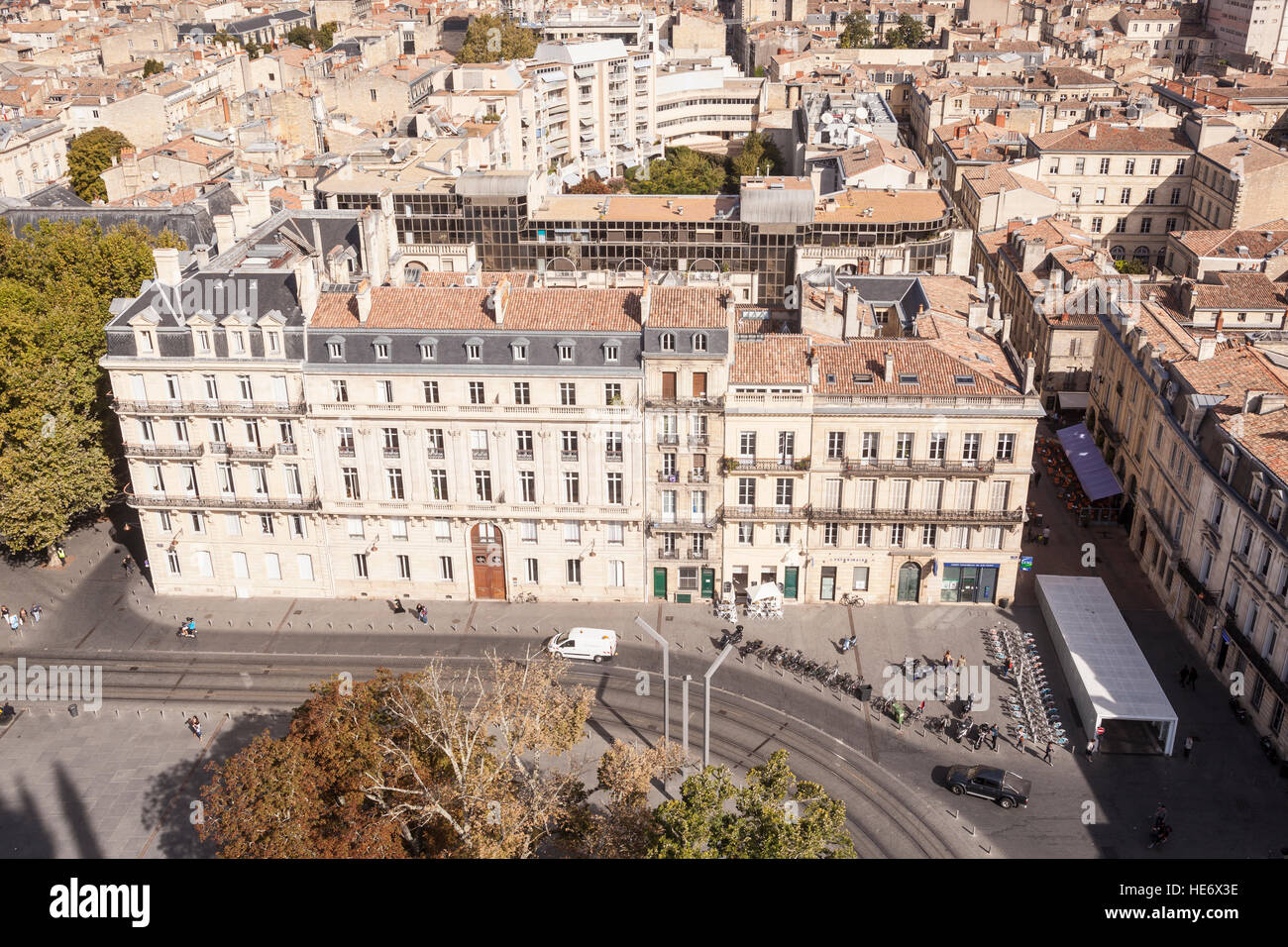 Looking out over the city of Bordeaux from the Tour Pey-Berland, France ...