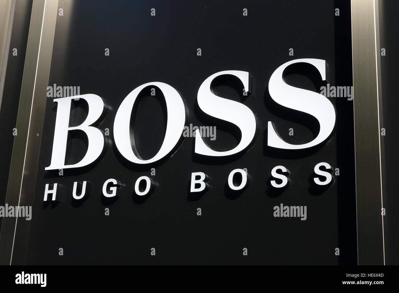 HUGO BOSS fashion brand logo. Hugo Boss often styled as BOSS, is a ...