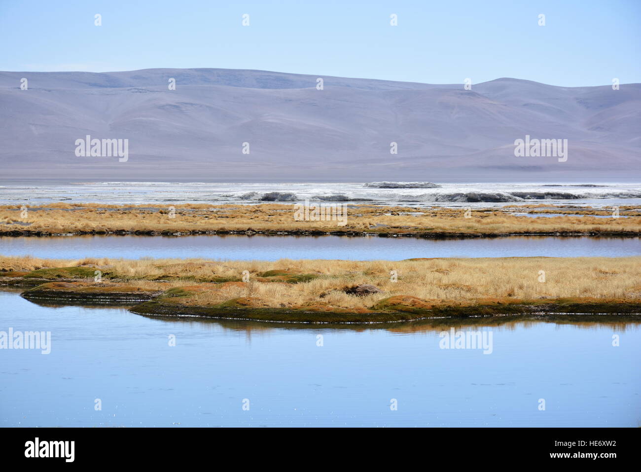Landscape of salt flats and valley in Atacama desert Chile Stock Photo ...