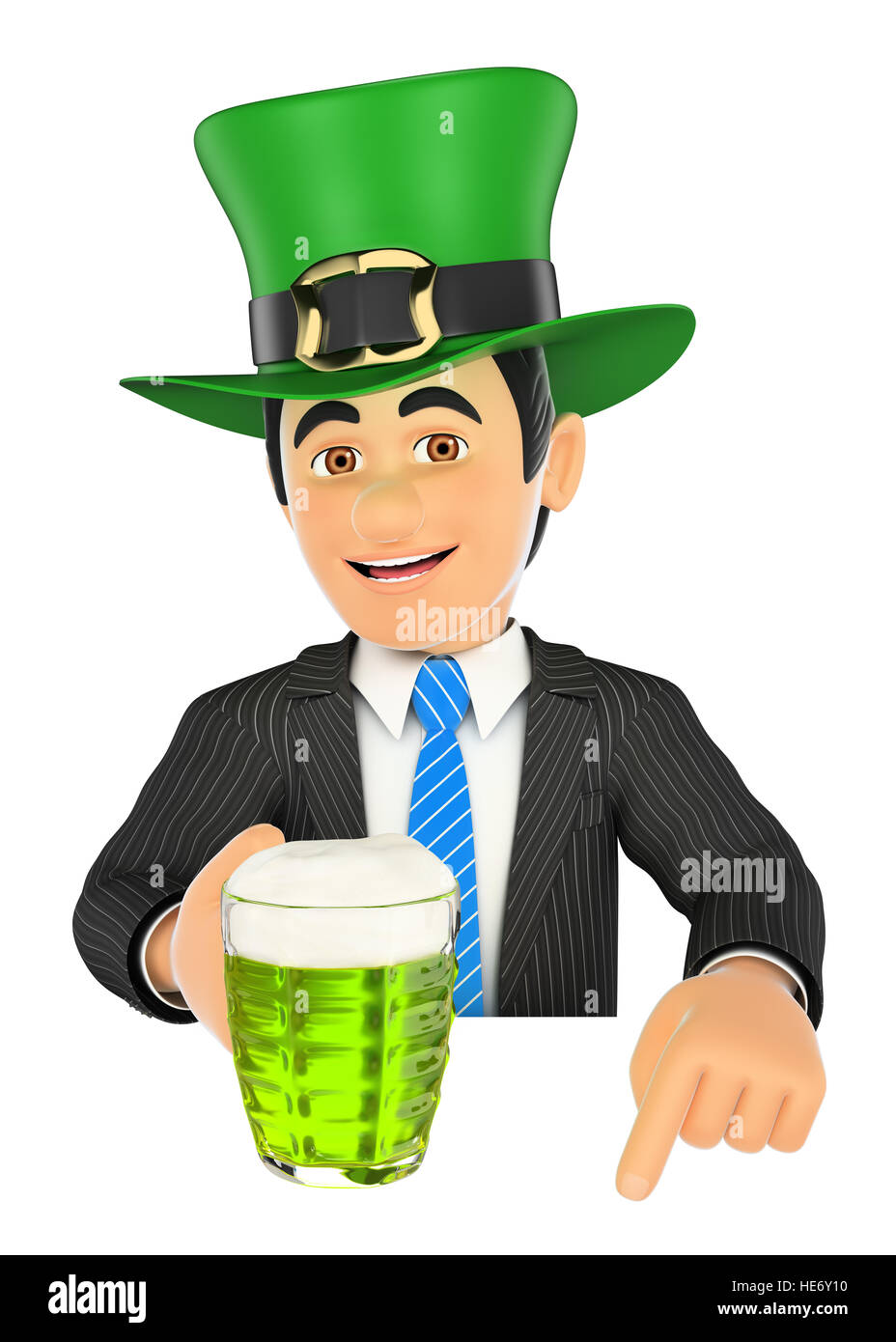 3d business people illustration. Businessman pointing down with Saint ...