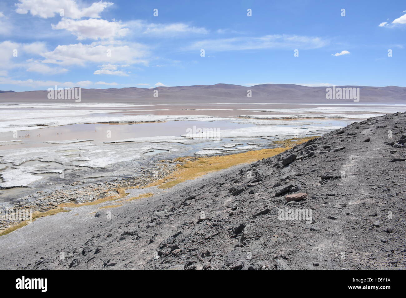 Landscape of salt flats and valley in Atacama desert Chile Stock Photo ...