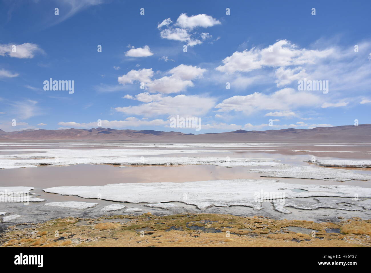 Landscape of salt flats and valley in Atacama desert Chile Stock Photo ...