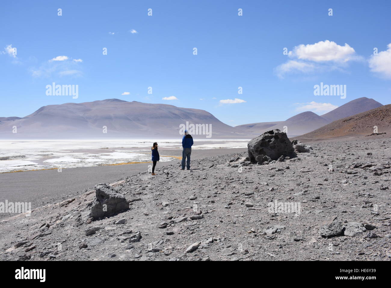 Landscape of salt flats and valley in Atacama desert Chile Stock Photo ...