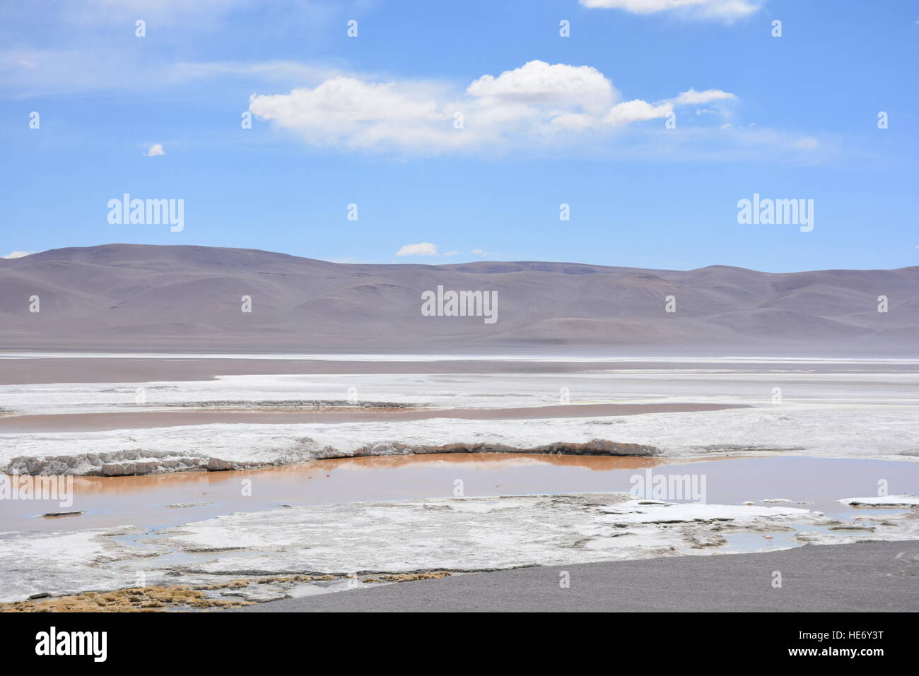 Landscape of salt flats and valley in Atacama desert Chile Stock Photo ...