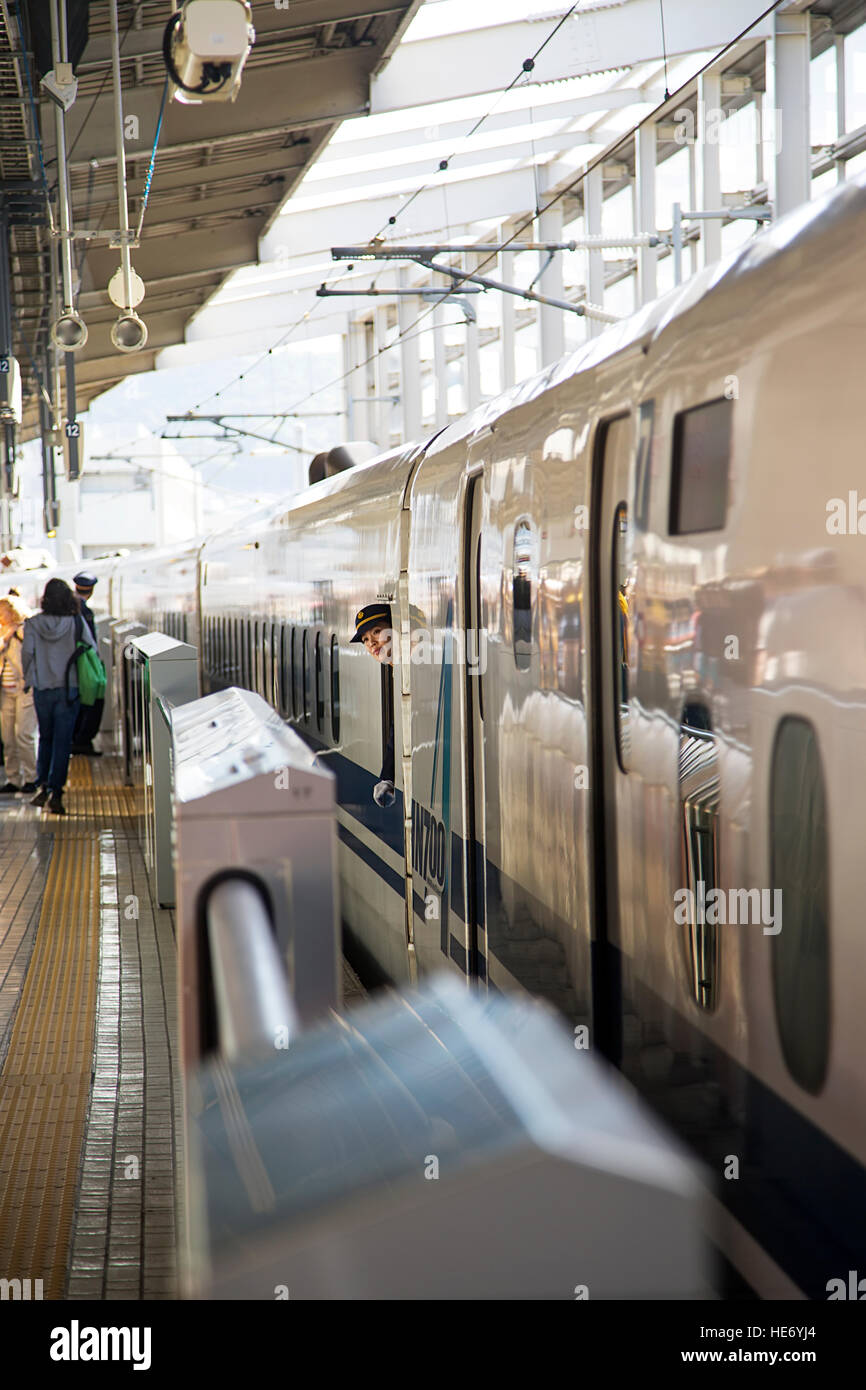 HIROSHIMA, JAPAN - OCTOBER 10, 2016: Unidentified womn at Shinkansen ...