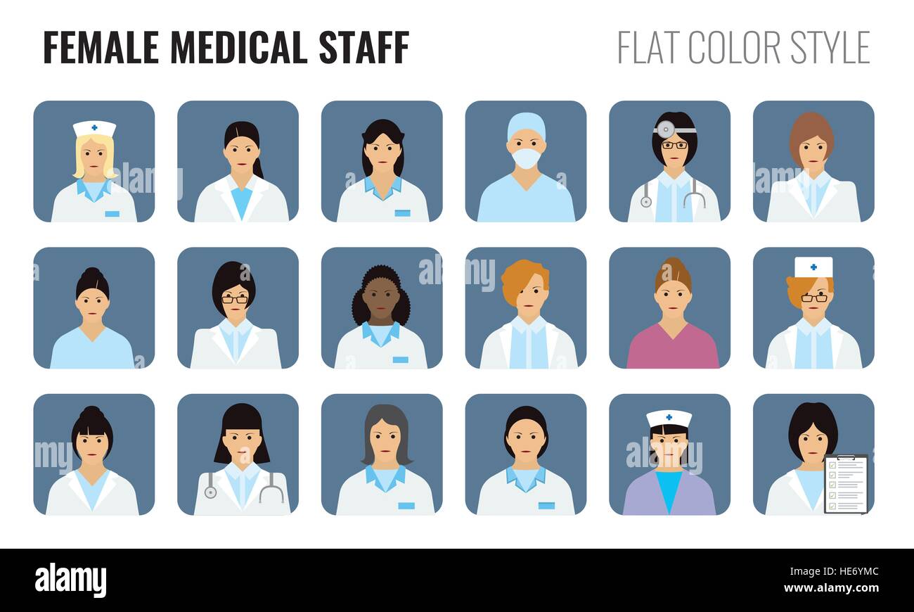 Female Medical staff - people icons. Set of Women doctors Stock Vector ...