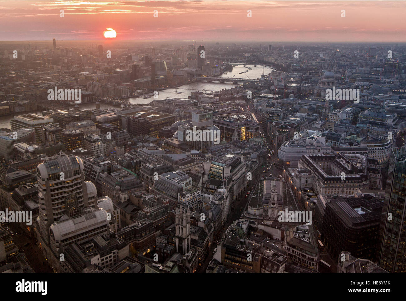London: the sun sets in the west over some of London's most famous ...