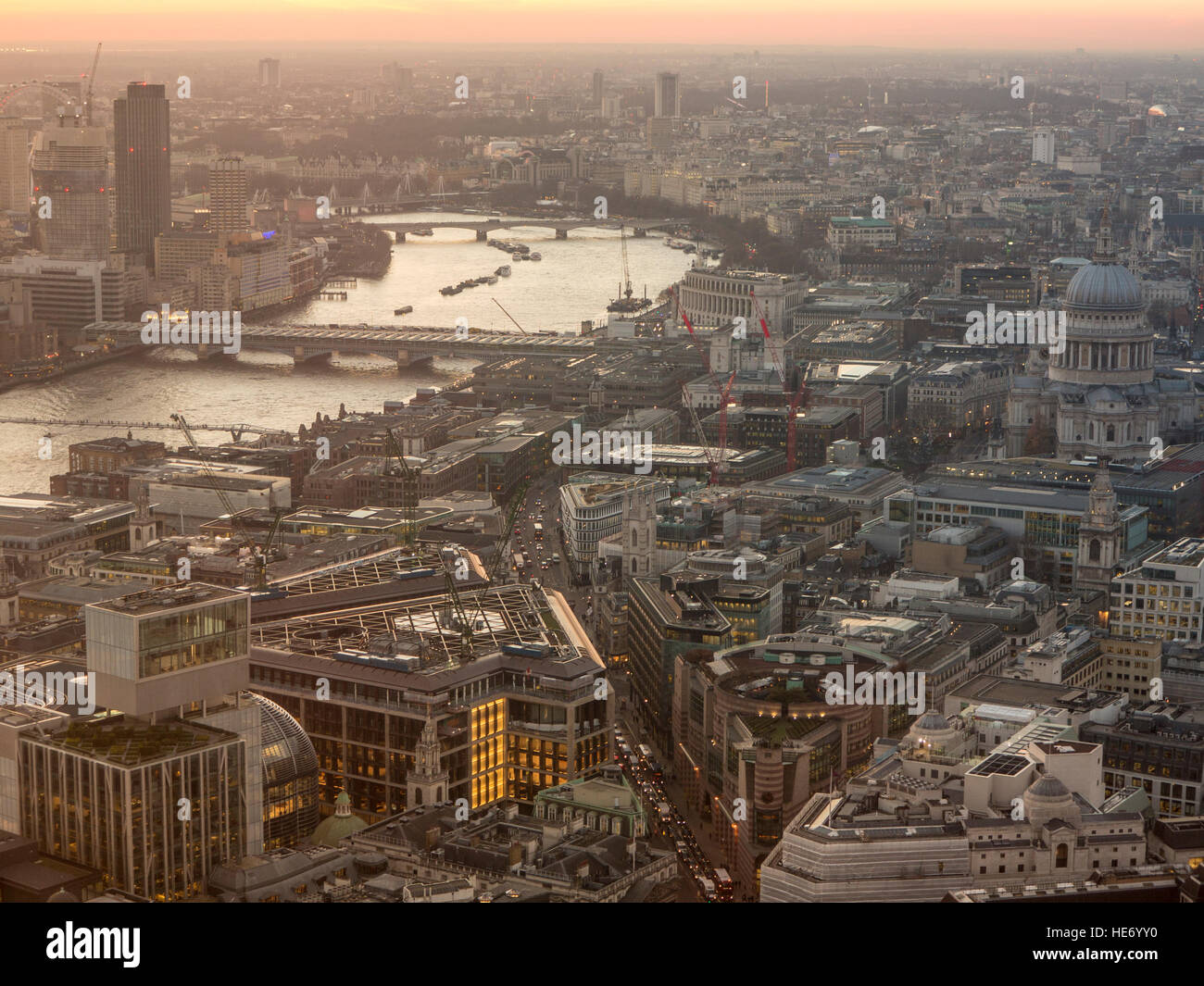 London: the sun sets in the west over some of London's most famous ...