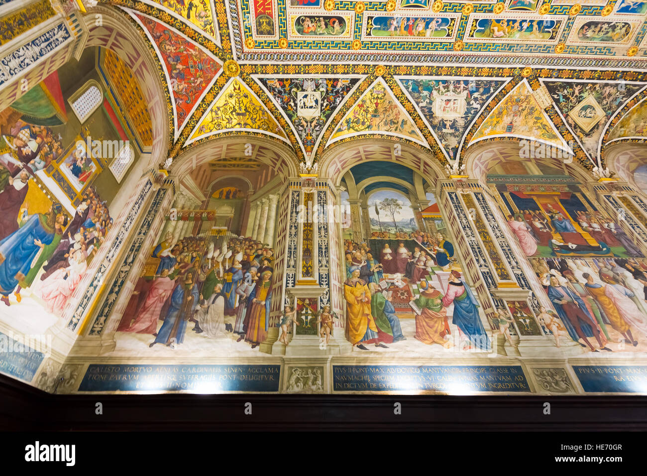 Wall paintings in Piccolomini Library in Duomo di Siena. Siena ...