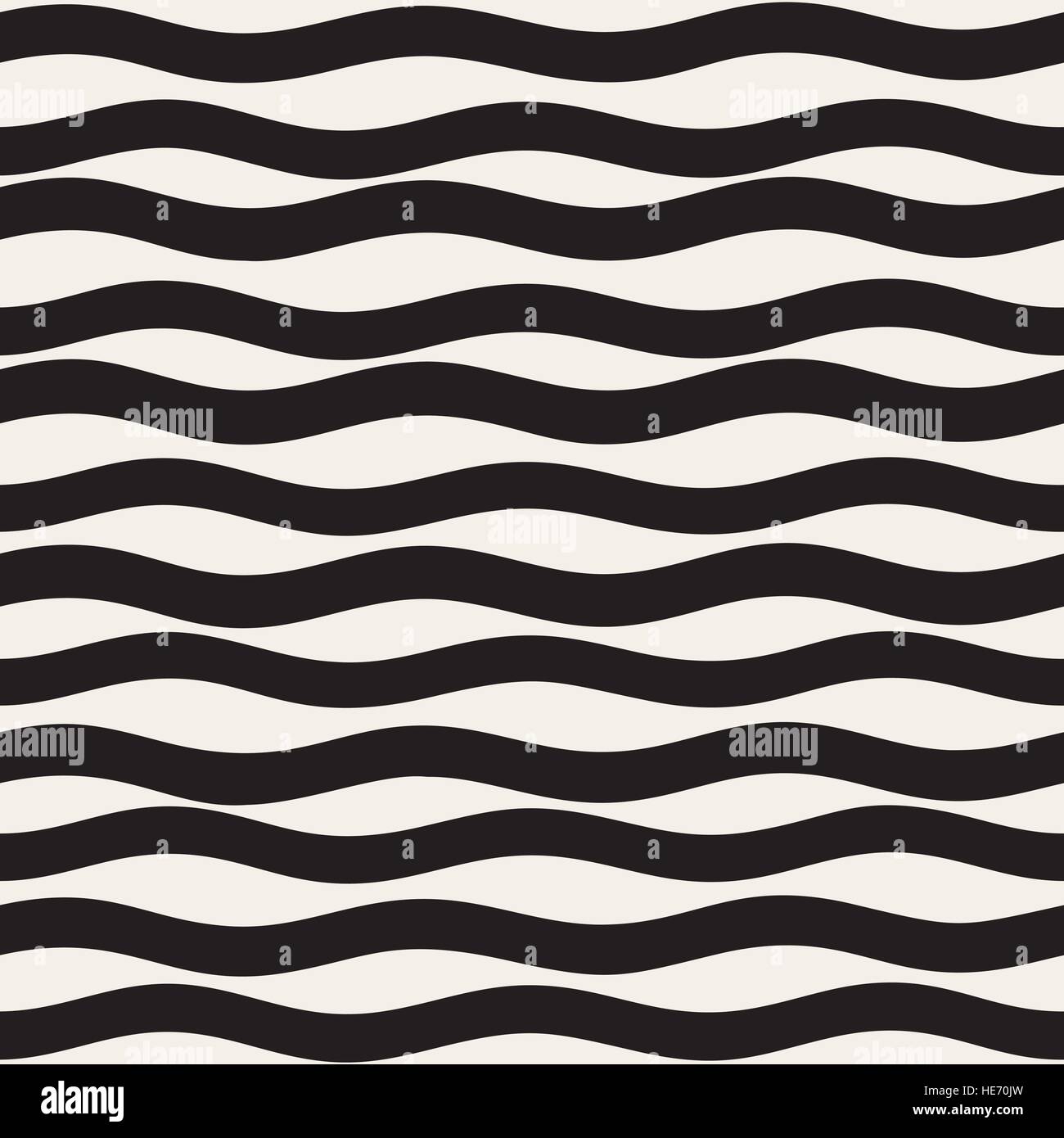 Vector Seamless Black and White Hand Drawn Wavy Lines Pattern Stock ...