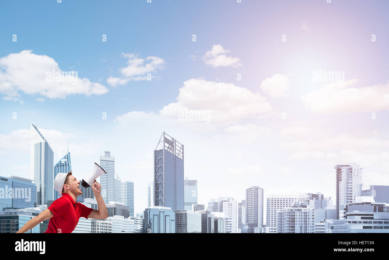 Guy making announcement Stock Photo - Alamy