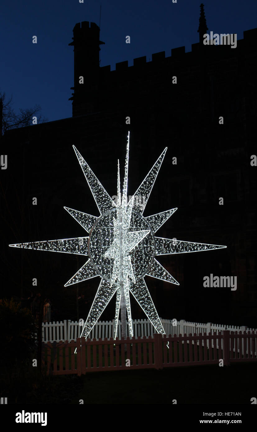 Illuminated christmas star in grounds of Chester Cathederal Stock Photo ...