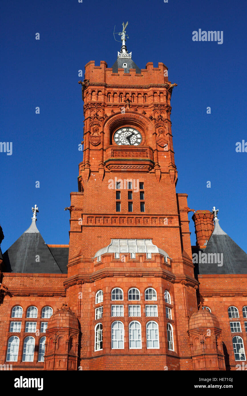 Clock tower of Pierhead building in Cardiff Bay Wales UK grade I listed ...