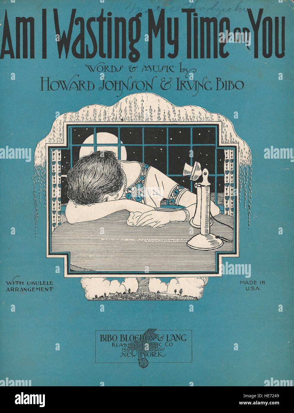 "Am I Wasting My Time on You" 1926 Sheet Music Cover Stock Photo - Alamy