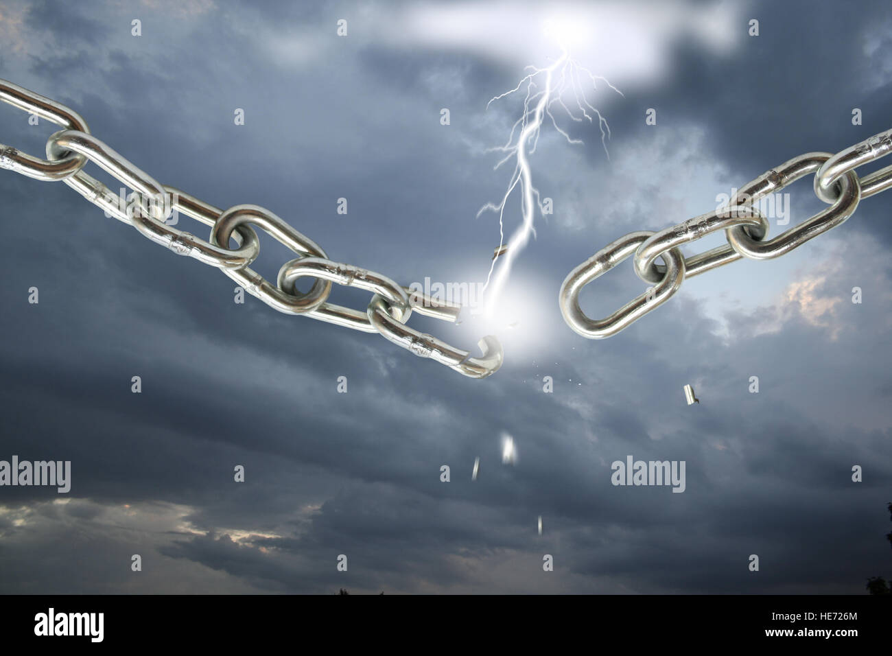 Divine lightnings from above broke chain on cloudy sky Stock Photo - Alamy