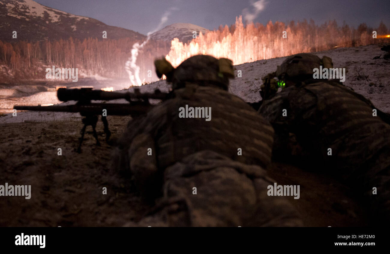 A sniper and his spotter, both assigned to Comanche Company, 1st ...