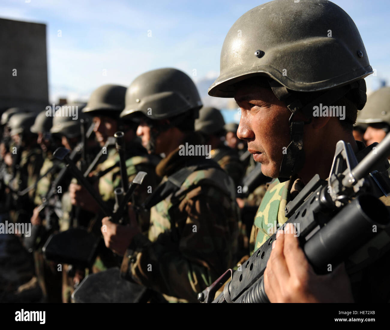 Afghan National Army (ANA) commandos listen to Lt. Gen. William B ...