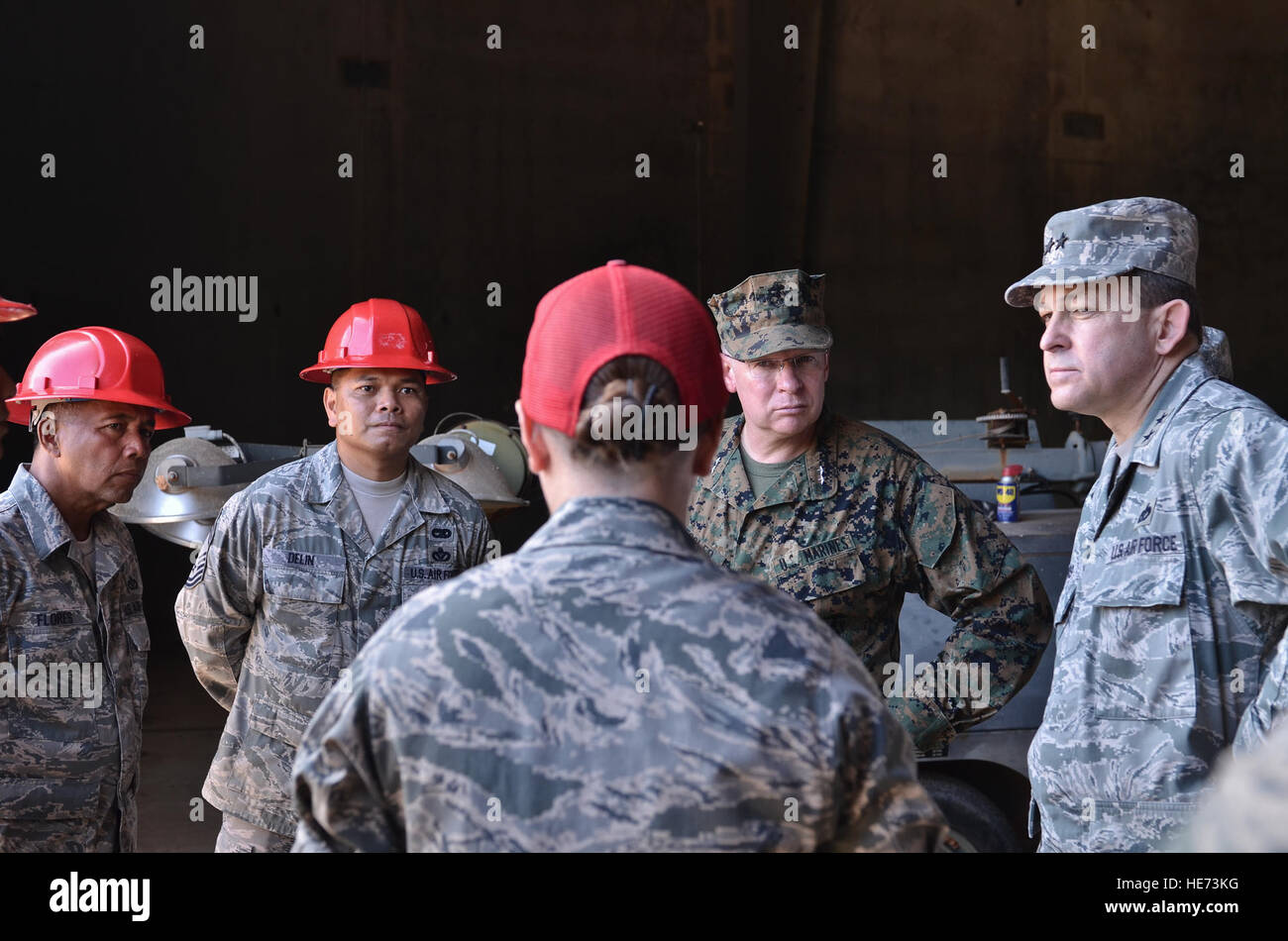 Airmen from the 554th RED HORSE Squadron brief (center) U.S. Marine ...