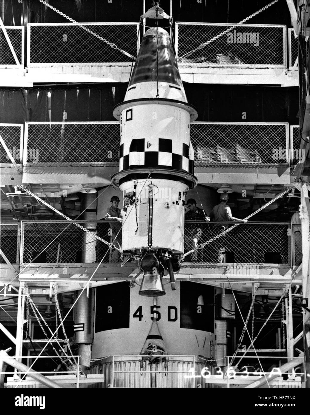 A Lockheed Agena A spacecraft with a Bell model 8048 engine being ...