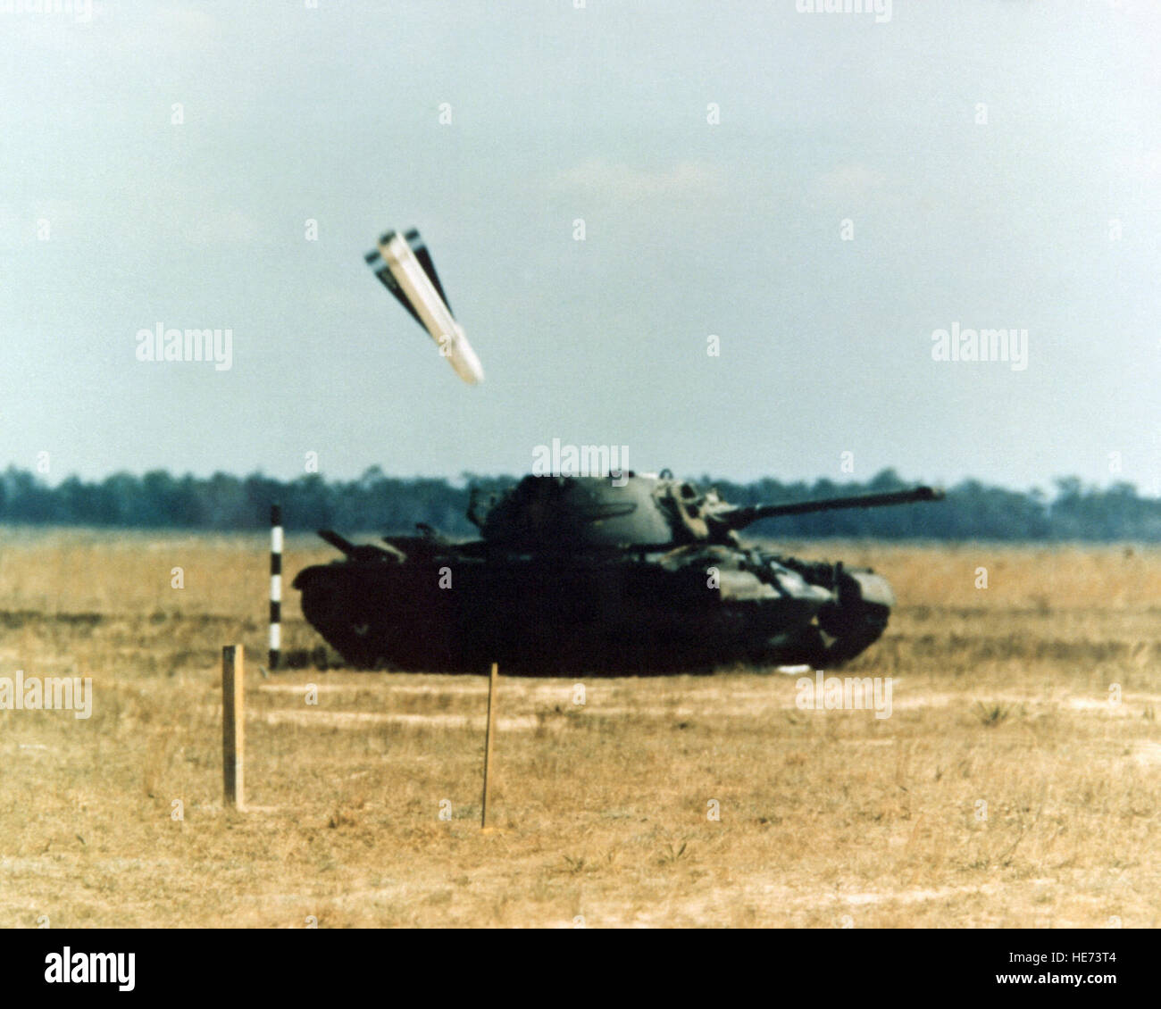 An M-48 tank shortly before being struck by an AGM-65 Maverick missile ...