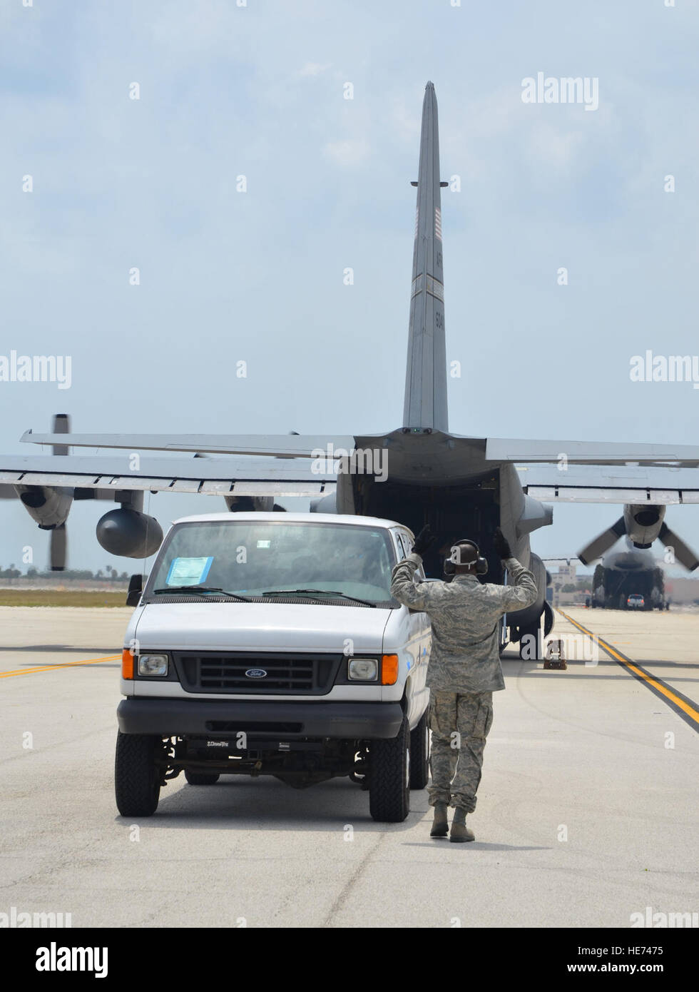 Senior Airman Andre Riobe, an aerial porter with the 42nd Aerial Port ...