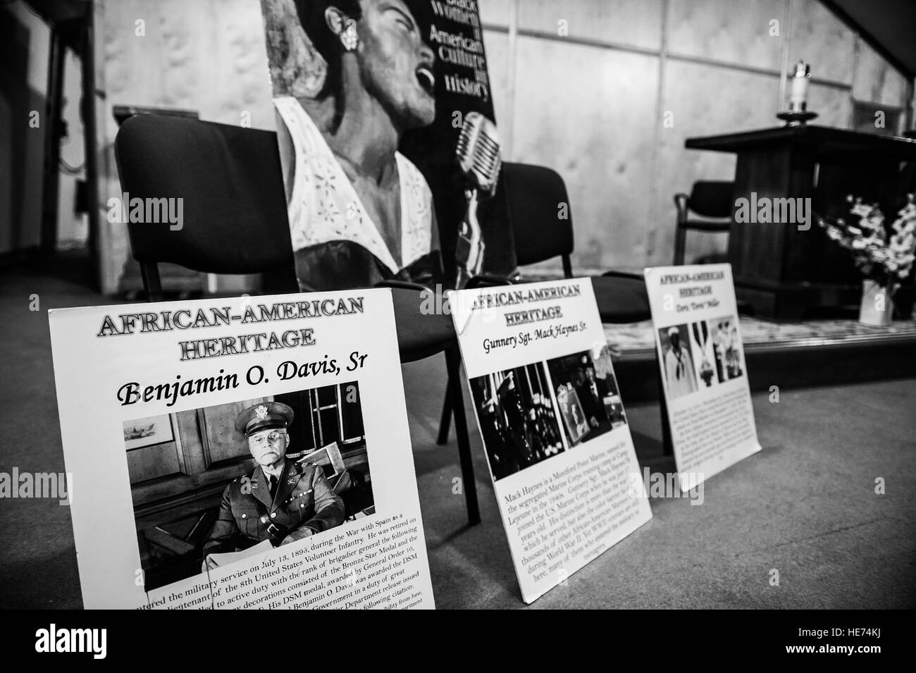 Posters of African-American pioneers are displayed during the last ...
