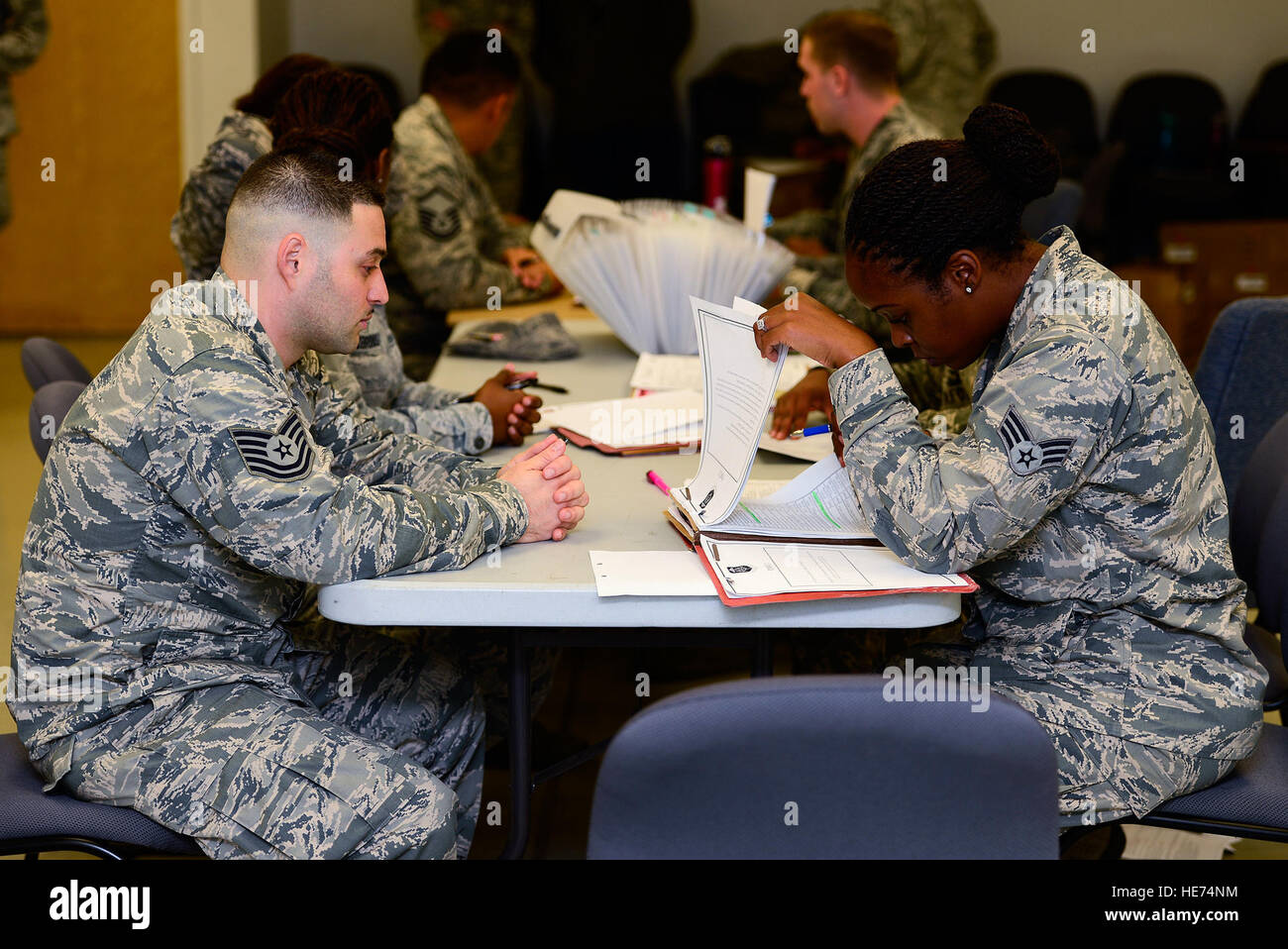 U.S. Air Force Airmen receive pre-deployment screenings at Langley Air ...