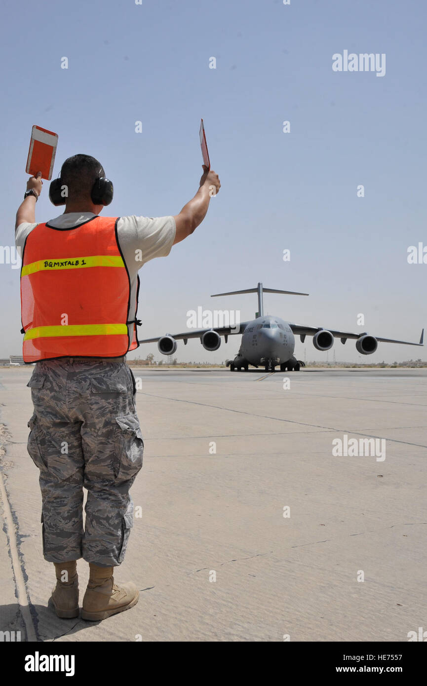 A C-17 Globemaster III arrives Aug. 10, 2010, at Sather Air Base, Iraq ...