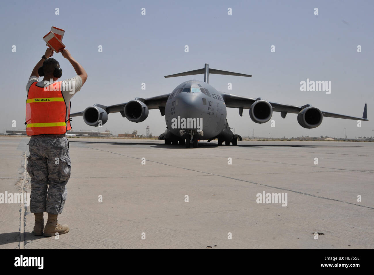 A C-17 Globemaster III arrives Aug. 10, 2010, at Sather Air Base, Iraq ...