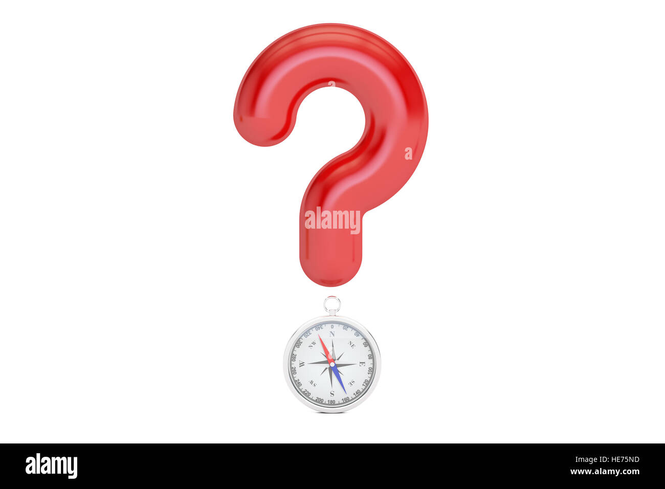 Travel concept. Question mark with compass, 3D rendering isolated on ...