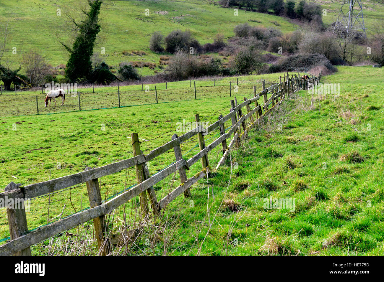 Old fence crossing agricultural field Stock Photo - Alamy
