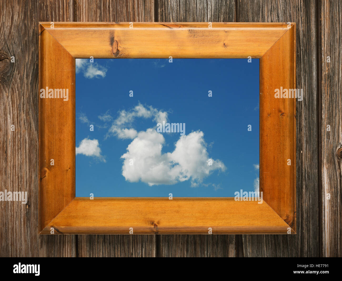 blue sky with clouds in wooden frame Stock Photo - Alamy