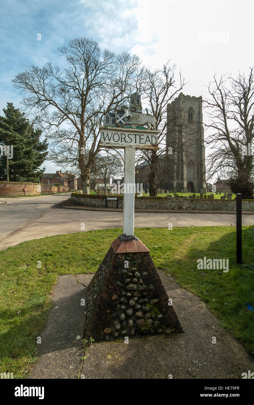 Worstead sign & church, Norfolk, England UK Stock Photo - Alamy