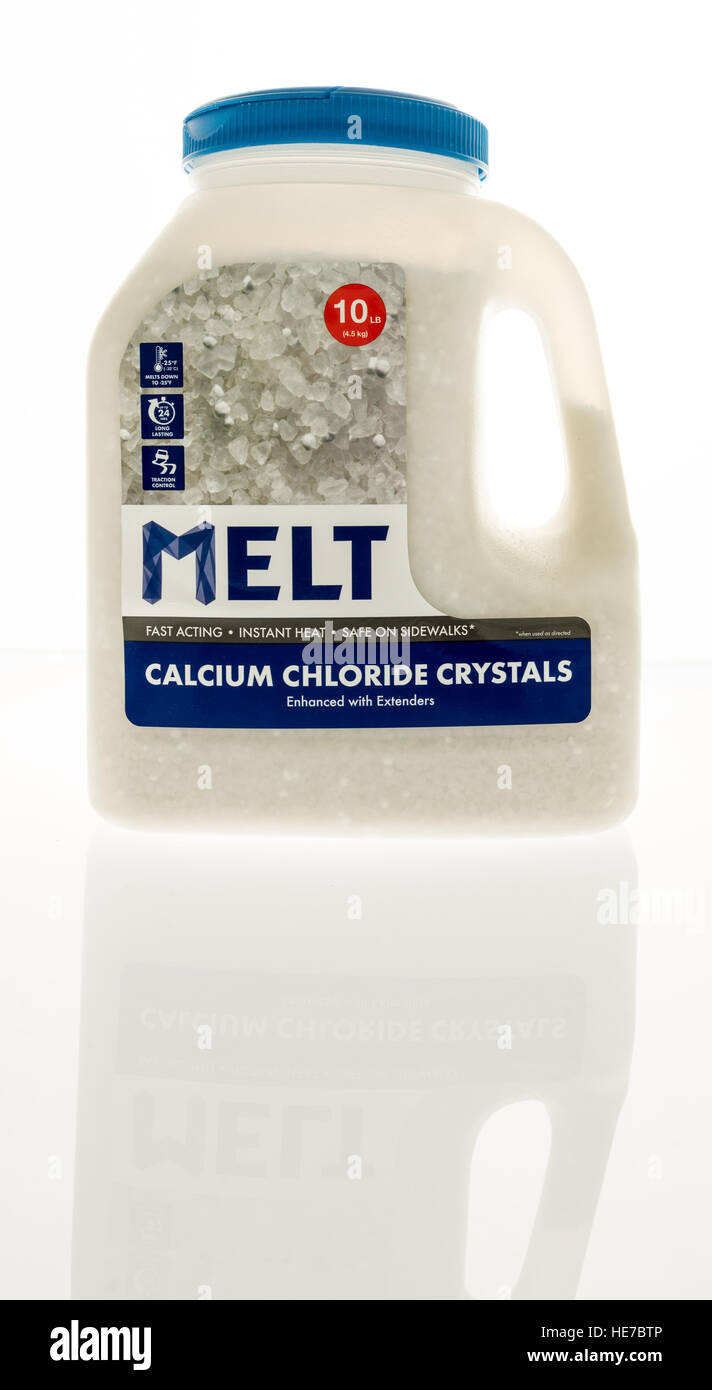 Winneconne, WI - 17 December 2016: Container of Melt ice melt salt on ...
