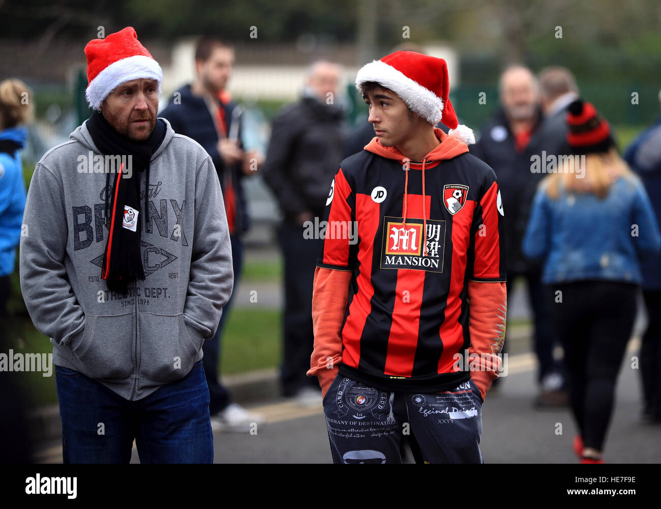 Bournemouth fans in festive hats before the Premier League match at the ...