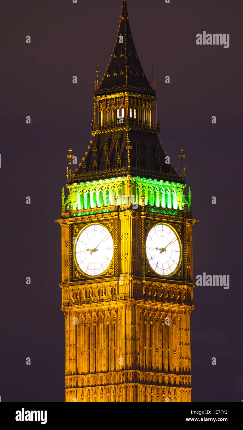 The Clock of Queen Elizabeth Tower Big Ben in London at night Stock ...