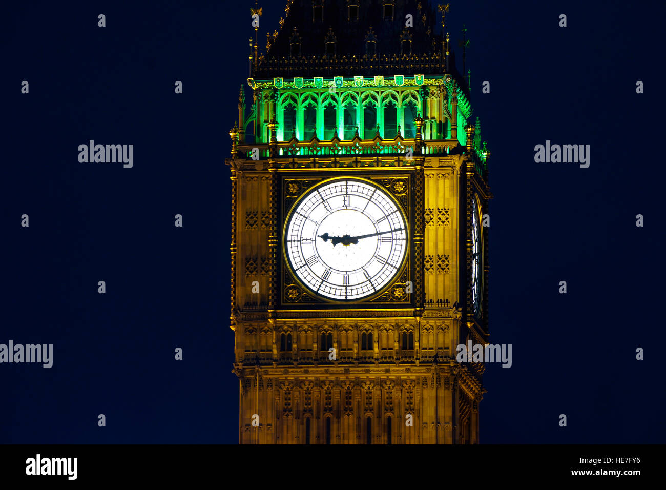 The Clock of Queen Elizabeth Tower Big Ben in London at night Stock ...