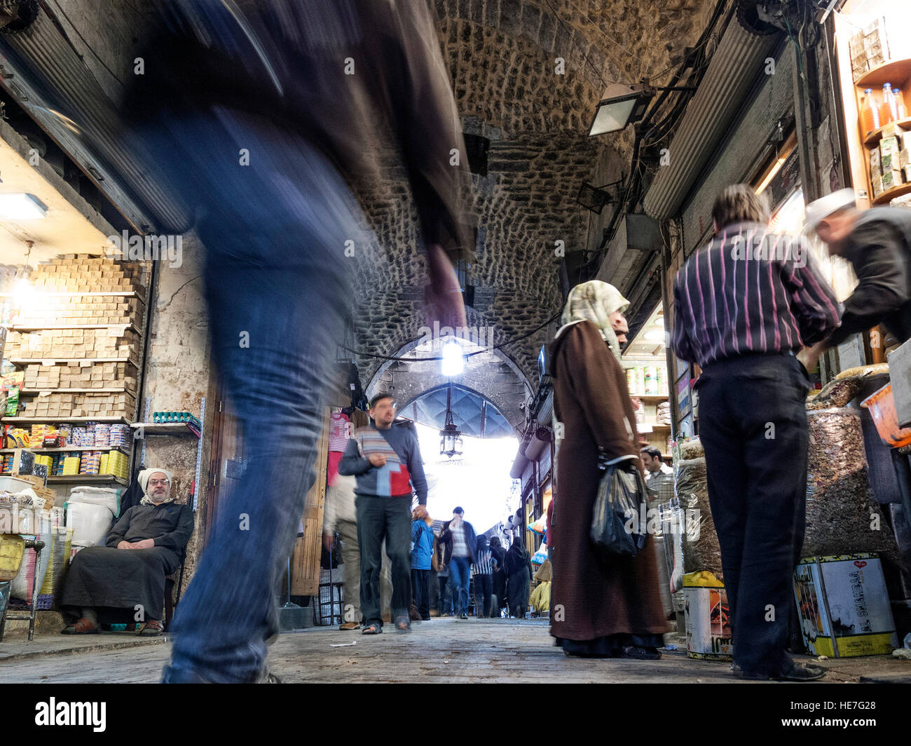 busy souk market shopping street in old town of aleppo syria Stock ...