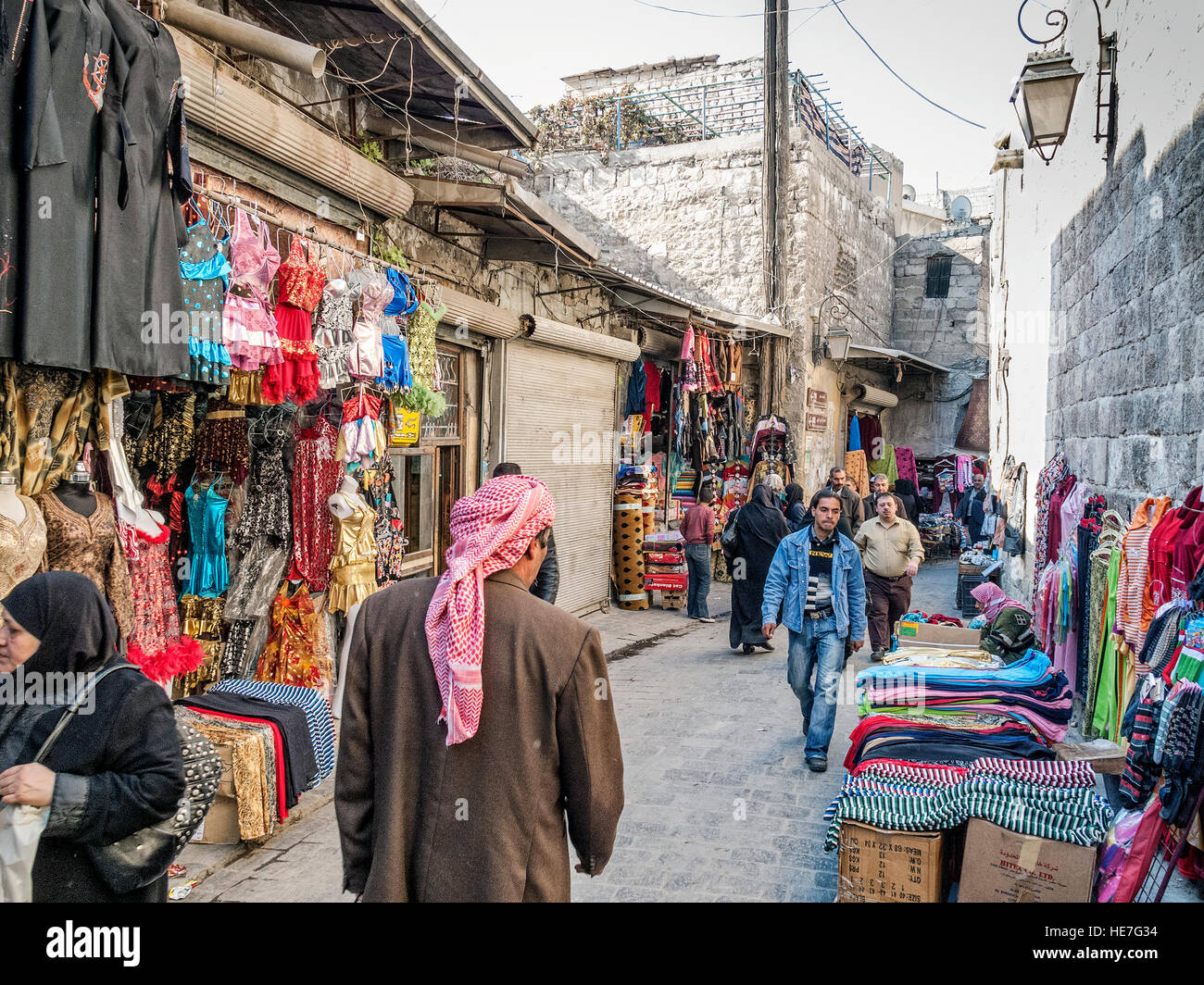 busy souk market shopping street in old town of aleppo syria Stock ...