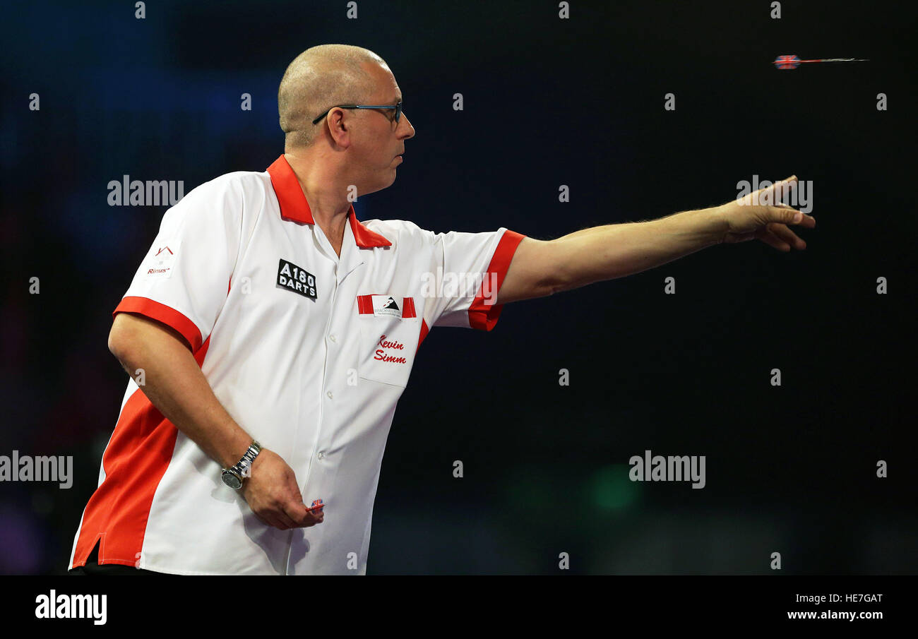 Kevin Simm in action during day four of the William Hill World Darts ...