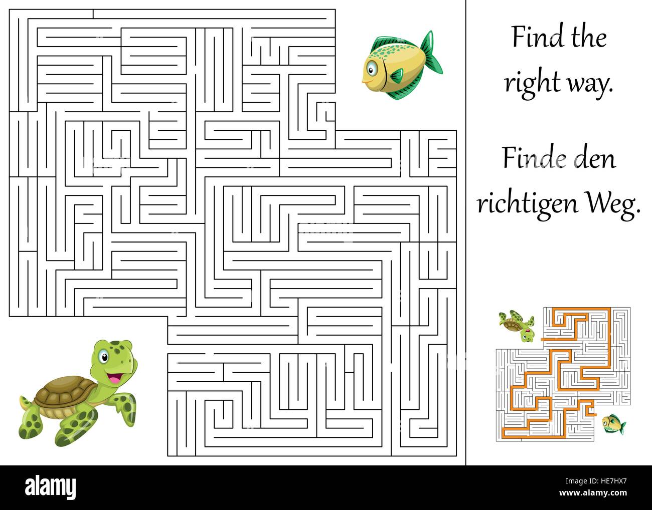 Enducation maze or labyrinth for children with turtle and fish Stock ...