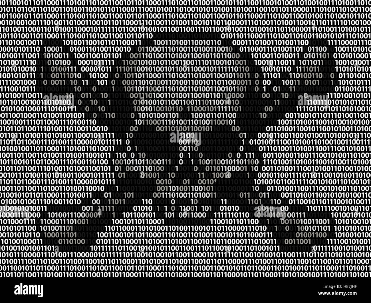 Skull and crossed bones danger or piracy sign made up of binary ones ...