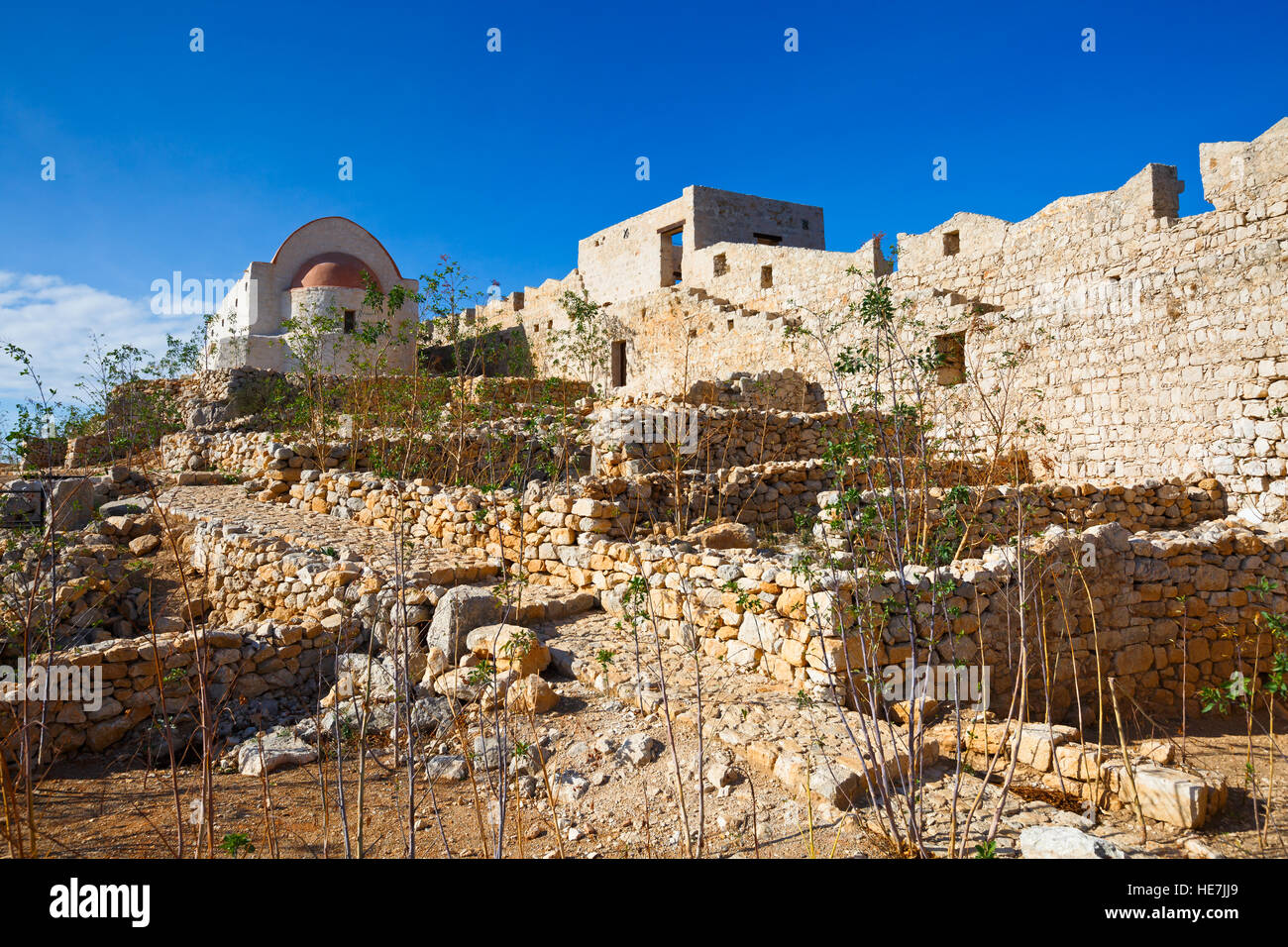 Old castle on Halki island in Dodecanese archipelago, Greece Stock ...