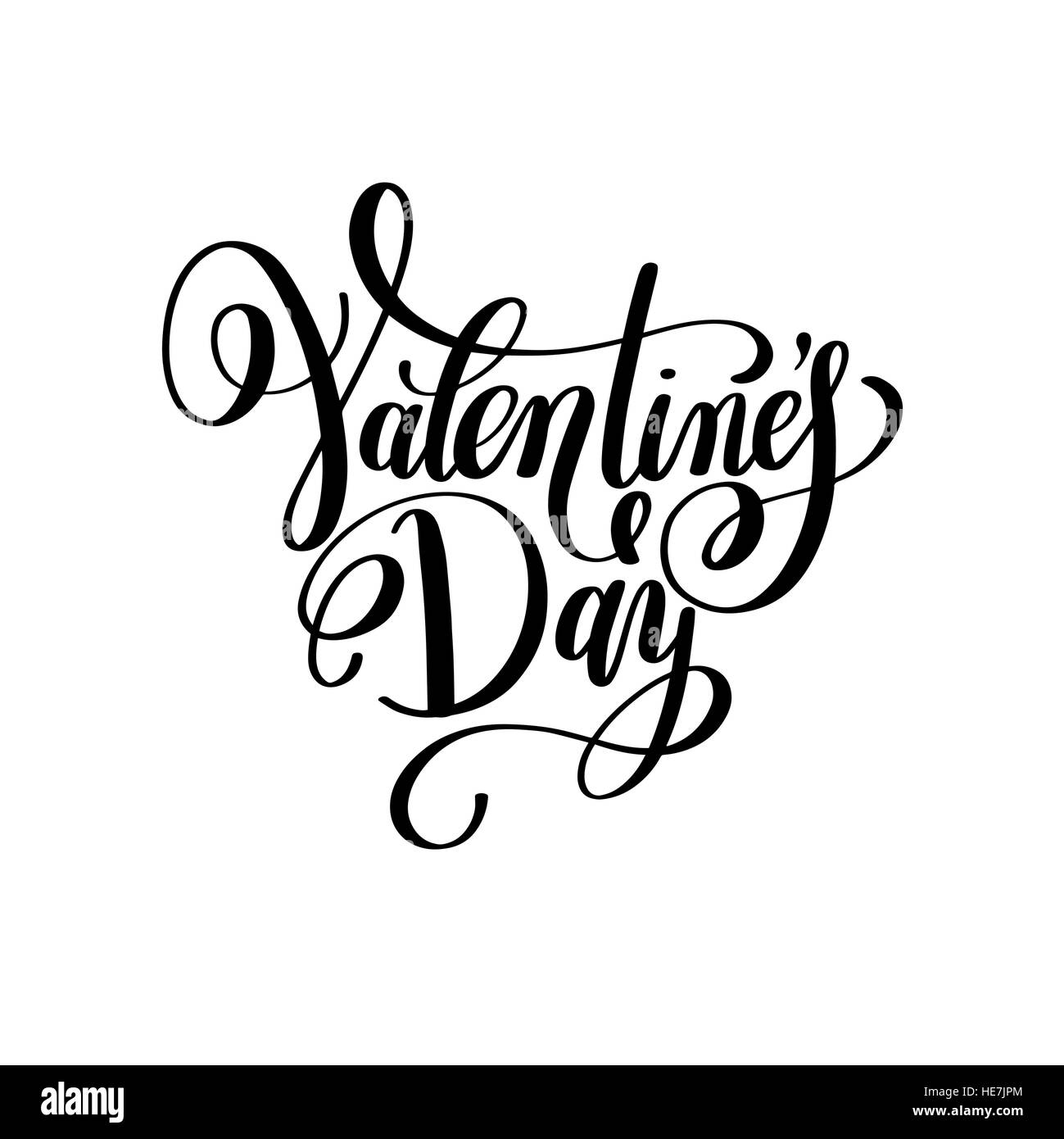 black and white Valentine's Day handwritten love lettering to gr Stock ...