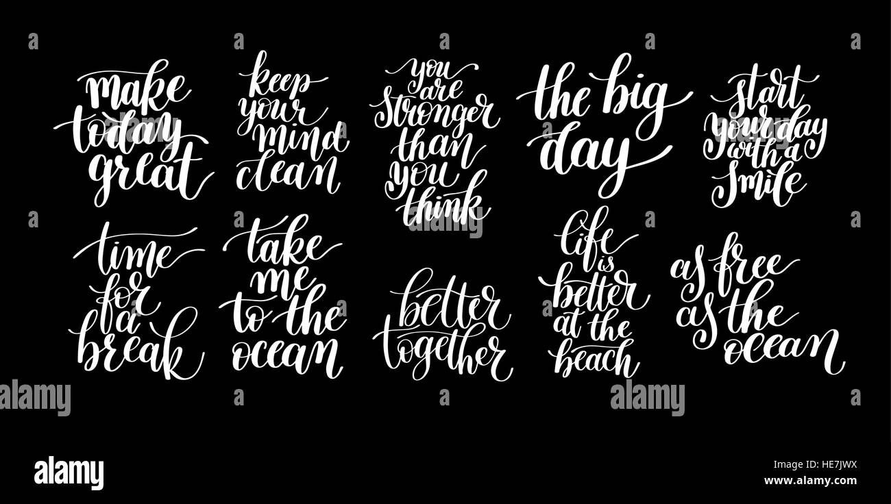 black and white inspirational phrase set, positive lettering com Stock ...