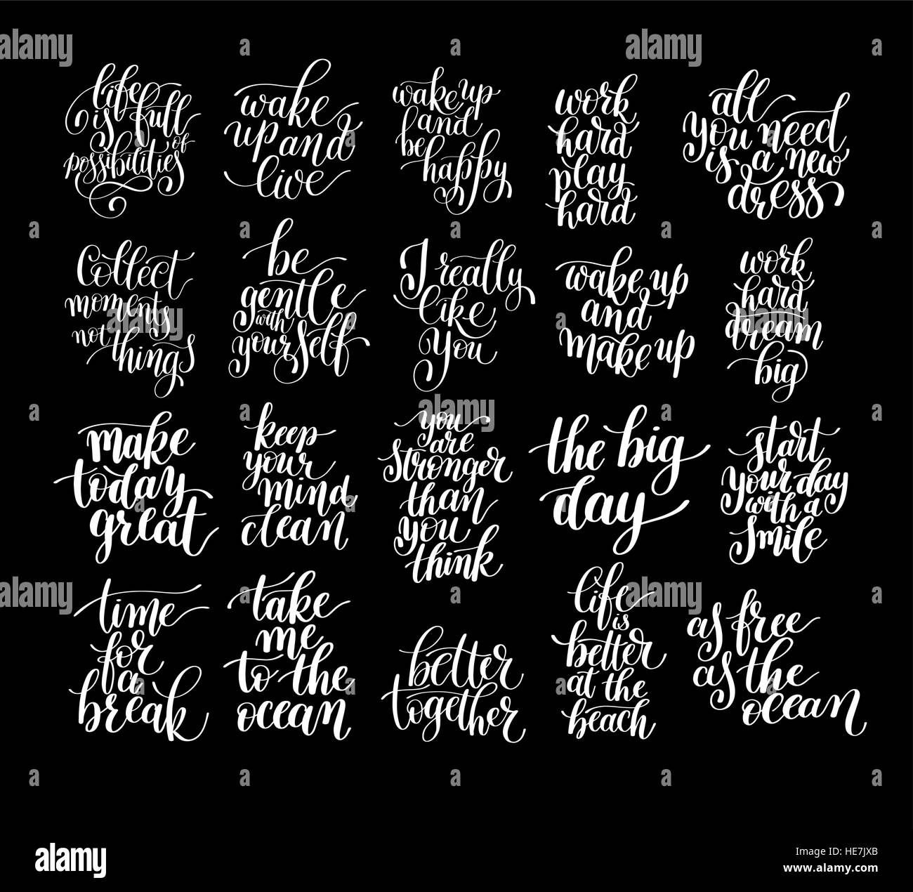 black and white inspirational phrase set, positive lettering com Stock ...
