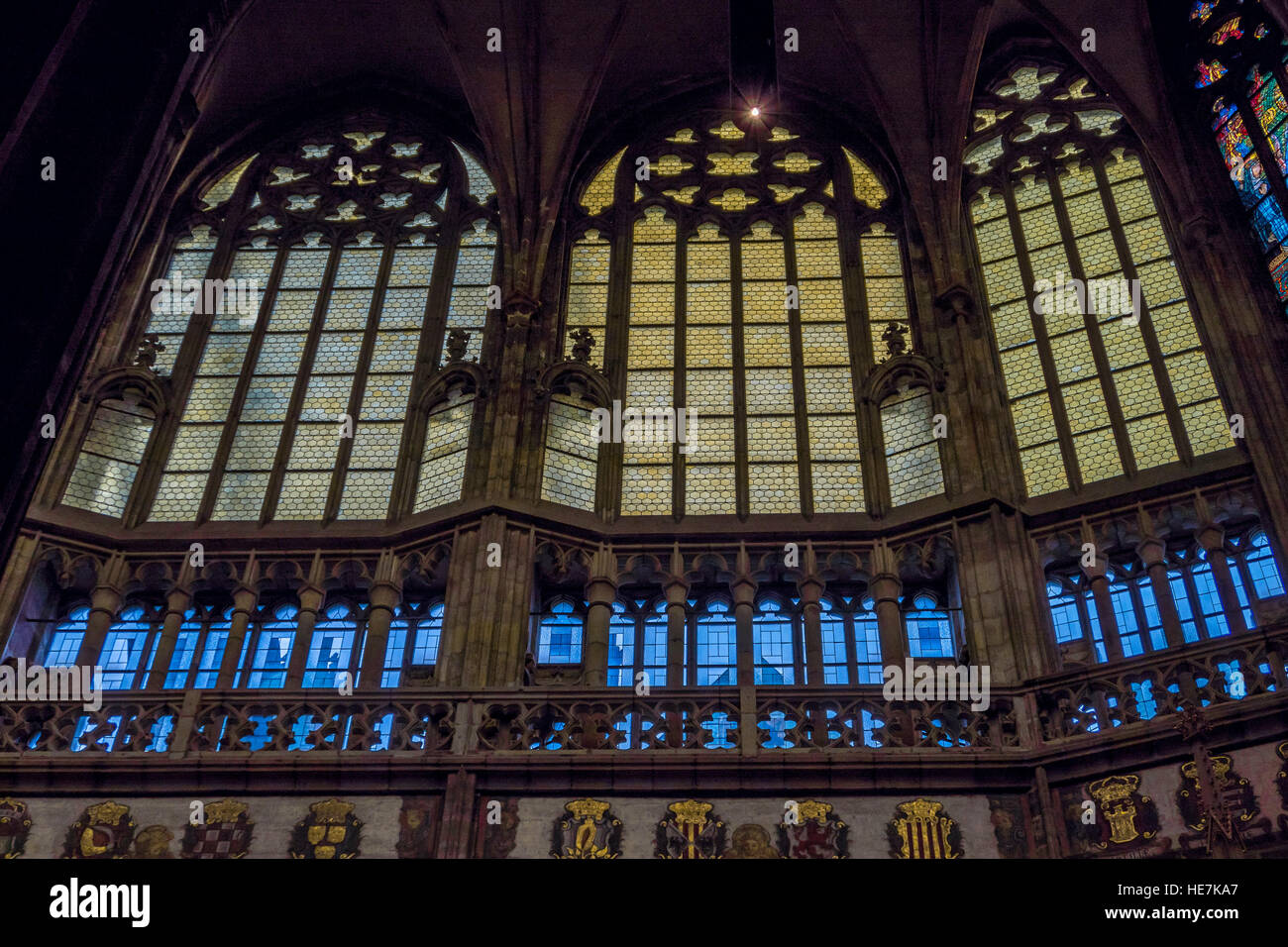 Stained glass window, apse of the Gothic St. Vitus Cathedral, Prague ...
