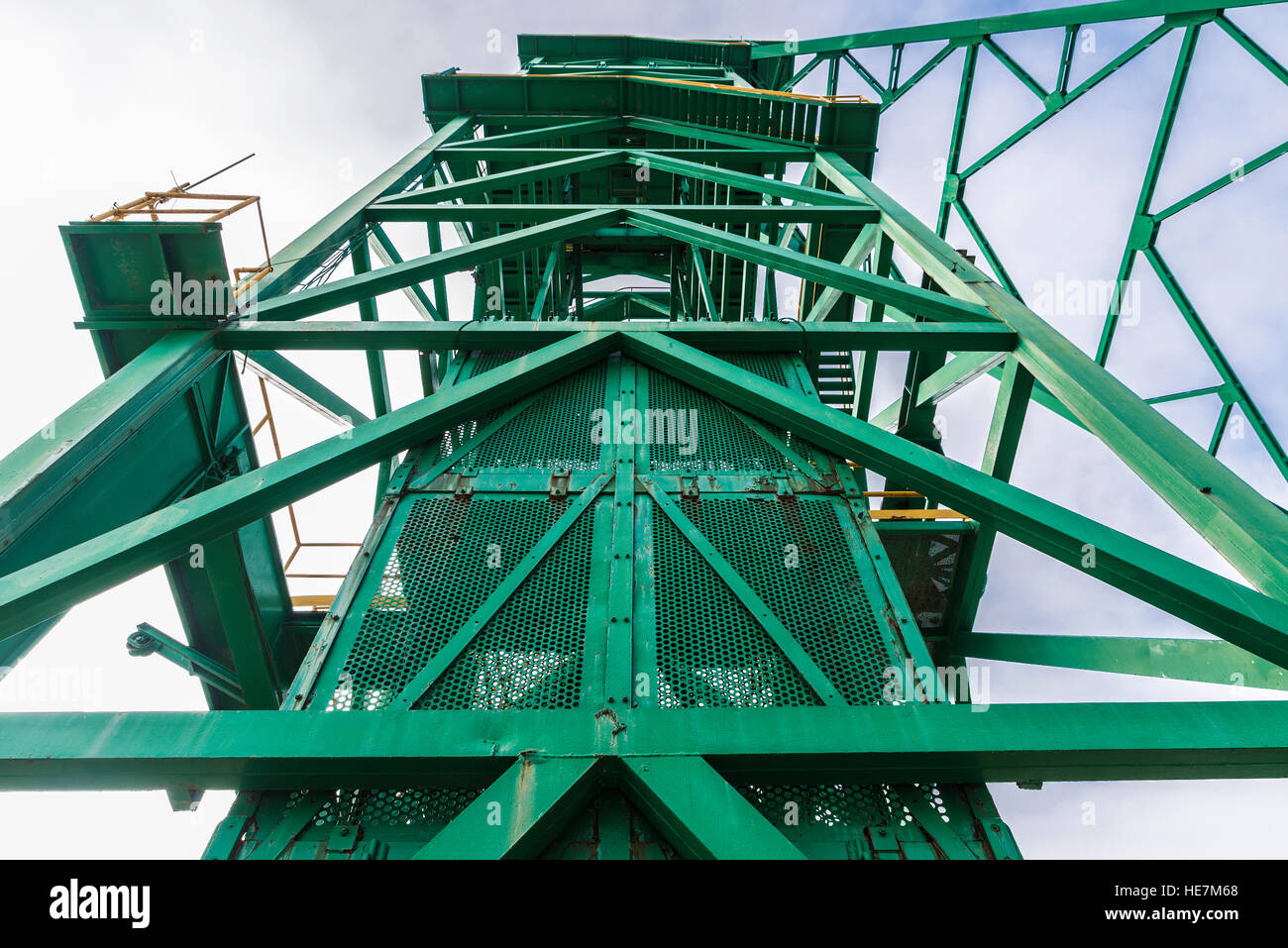 Green tower of a well extraction of a mine of salt in disuse in Cardona ...