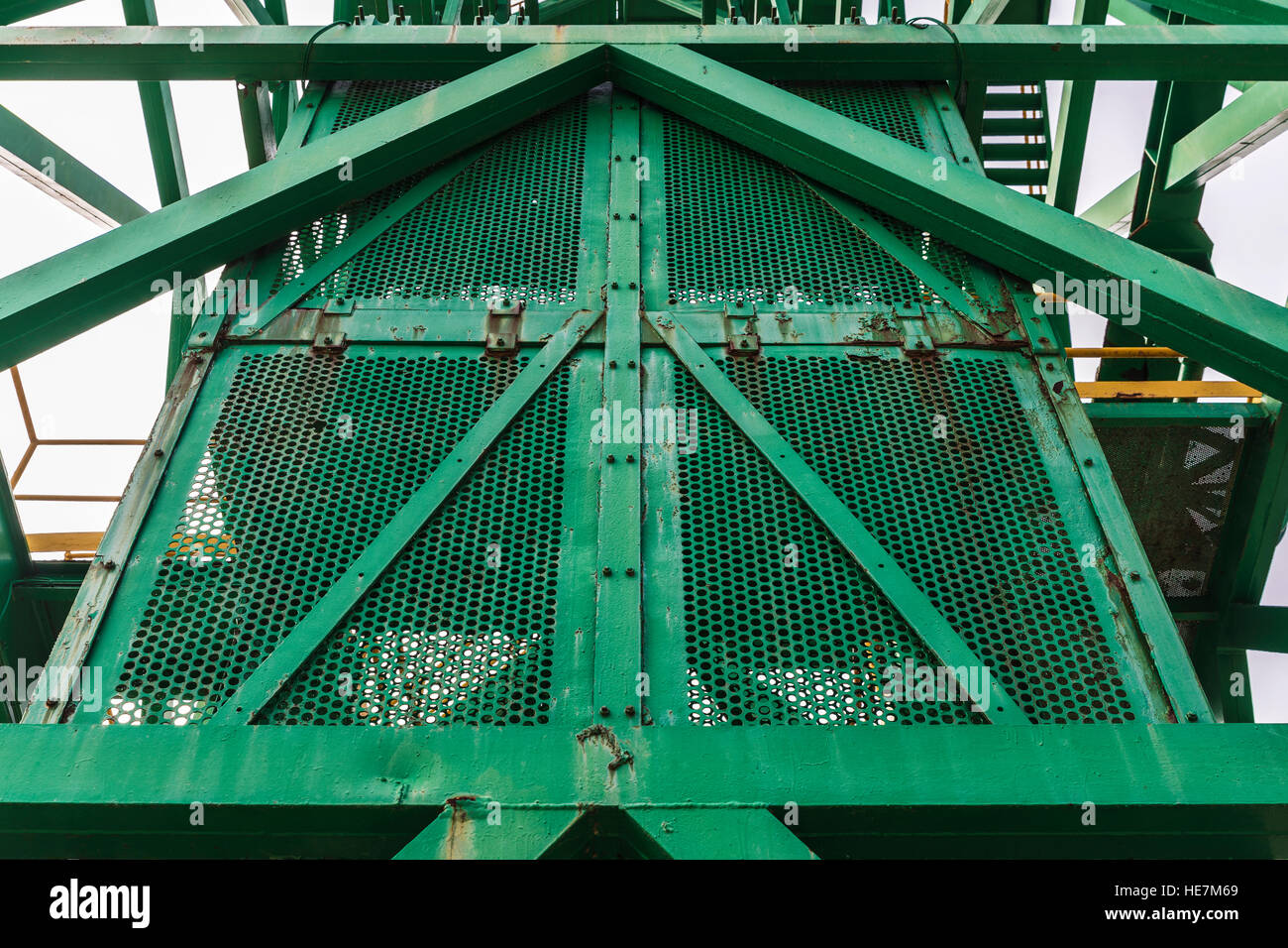 Green tower of a well extraction of a mine of salt in disuse in Cardona ...